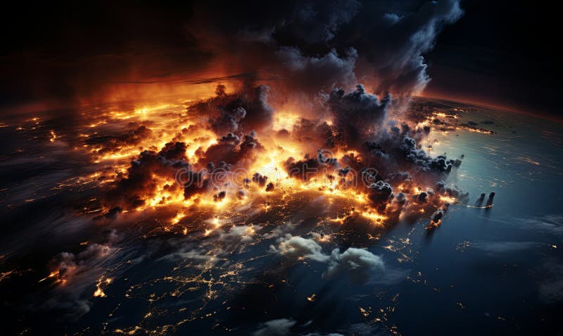 Massive Explosion Ripping through Sky Stock Image - Image of flames ...