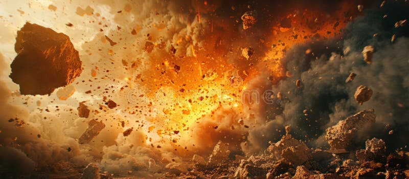 Massive Rock and Debris Explosion Stock Image - Image of debris ...