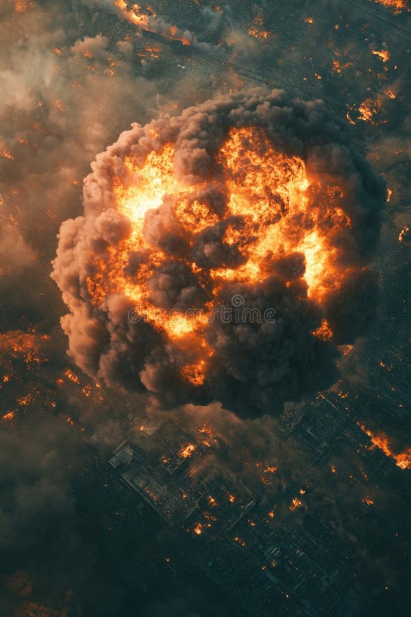 A Massive Explosion Seen in the Sky with Smoke and Flames Stock Photo ...