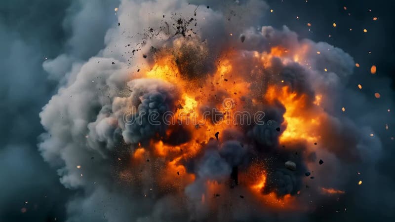 Spectacular Explosion Releasing Intense Fire and Smoke Effects Stock ...