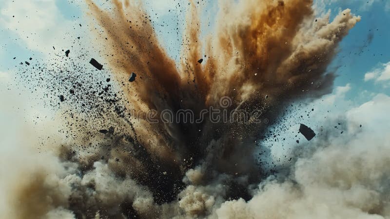 Massive Explosion Sends Debris and Dust into the Air Against a Bright ...