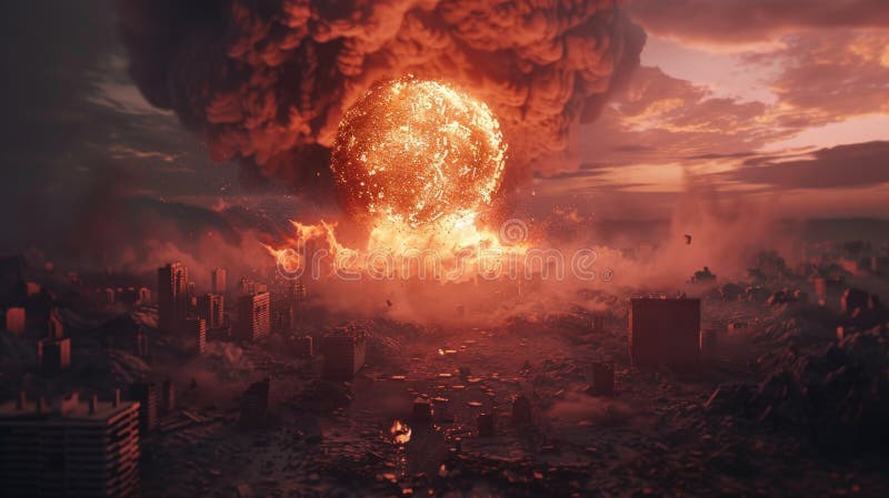 A Massive Explosion in the Sky Above a City, Suitable for Disaster or ...