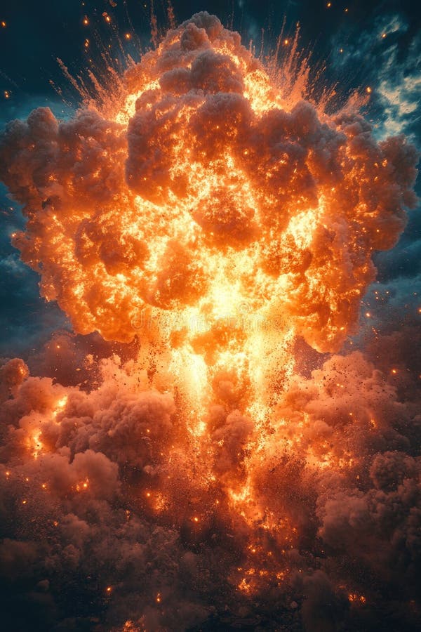 A Massive Explosion in the Sky with Flames and Debris Stock Image ...