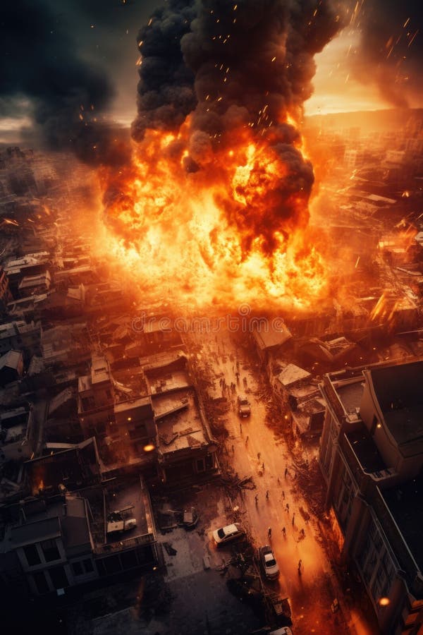 A Massive Explosion of Smoke and Fire Engulfing a City. this Dramatic ...