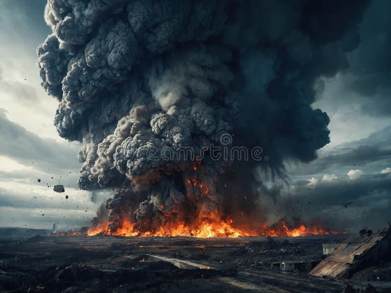 A Massive Explosion with a Towering Plume of Dark Smoke and Fire ...