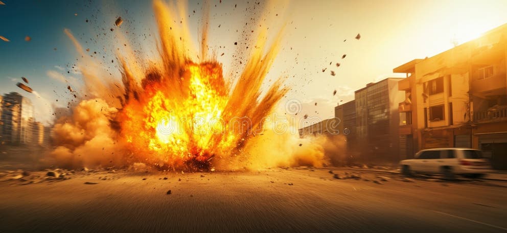 Massive Explosion in Urban Environment Causing Debris and Chaos ...