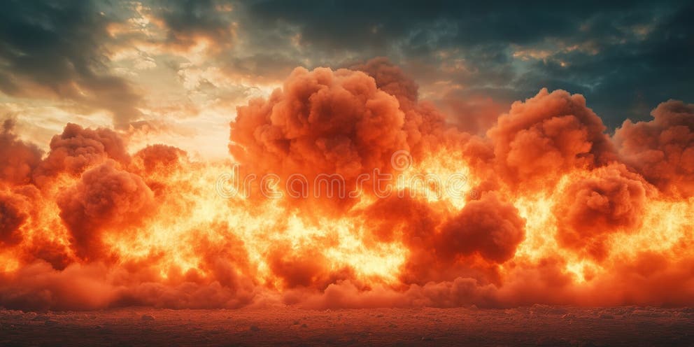Massive Explosive Fireball Erupting with Dramatic Clouds and Fiery Flames Stock Image - Image of ...