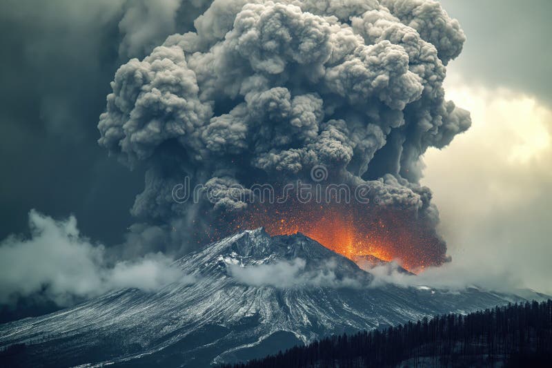 Massive Explosive Volcanic Eruption with Ash Column Stock Illustration ...