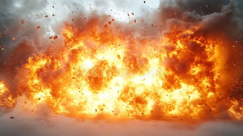Massive Fiery Explosion with Billowing Smoke and Debris, Intense ...