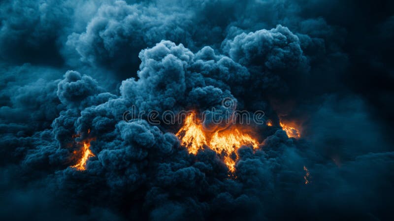 Massive Fiery Explosion with Dense Smoke Clouds Stock Illustration ...