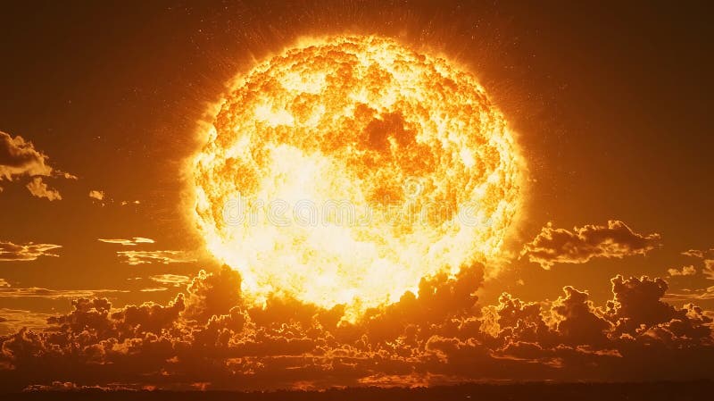 Fiery Explosion in Dramatic Sunset Sky Power Energy Danger Apocalypse ...