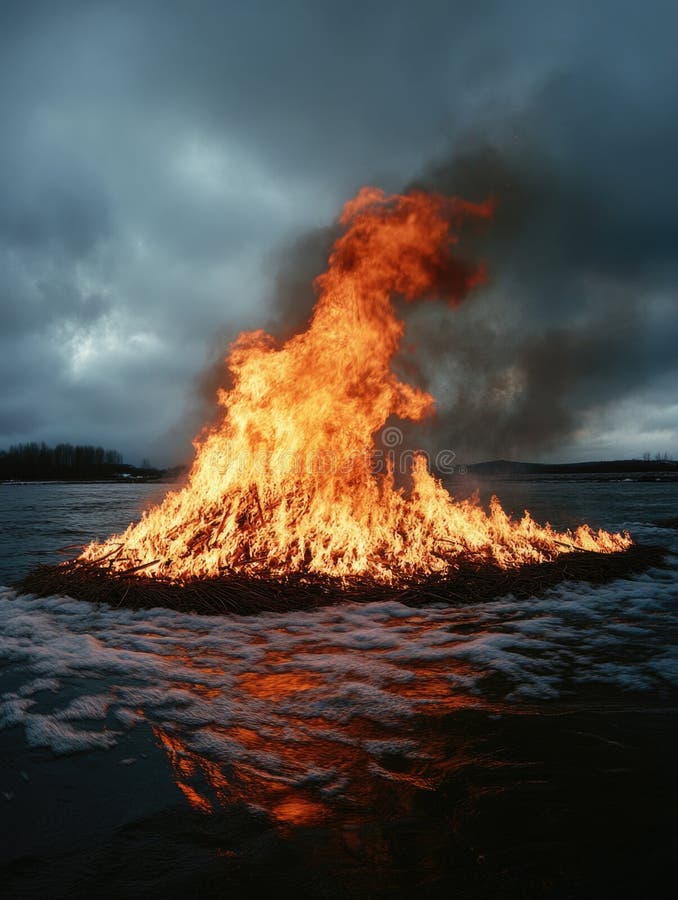 Ocean Fire stock photo. Image of coastal, flames, marine - 373214340