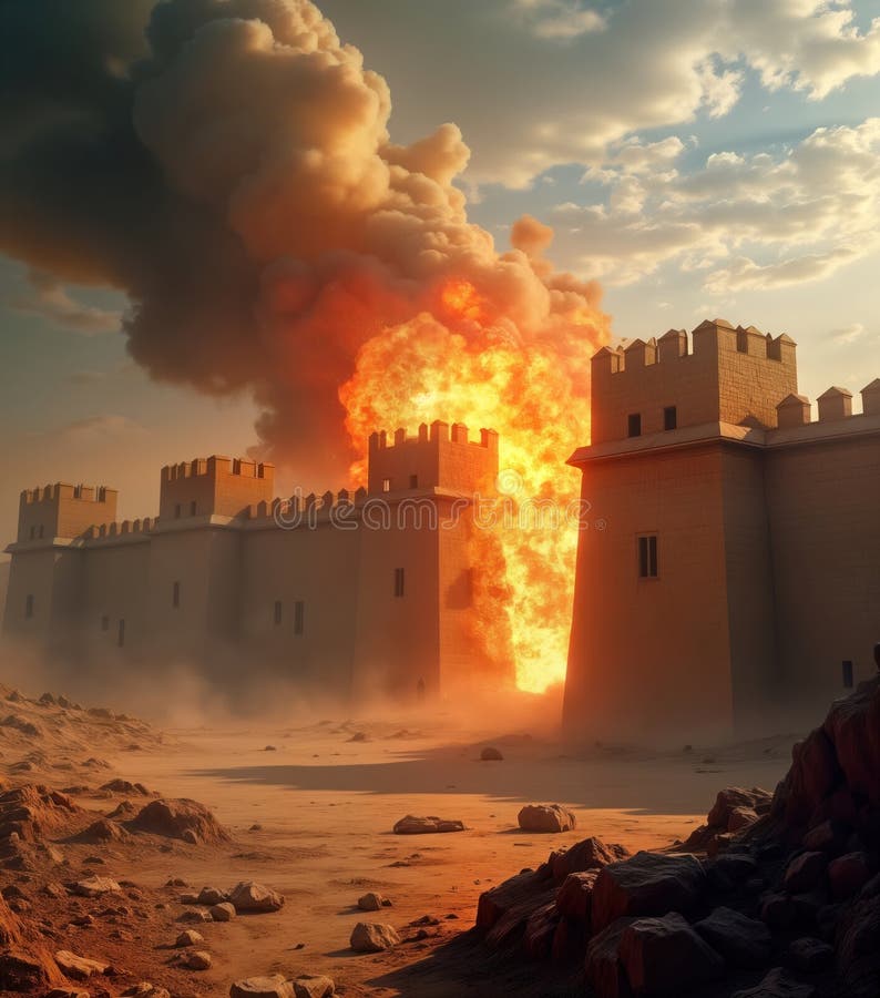 Massive Fire Destroys Ancient Fortress Wall in Desert. Dramatic ...