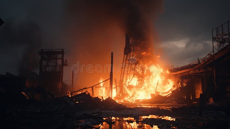 A Massive Fire Engulfing a Factory Building Stock Image - Image of heat ...