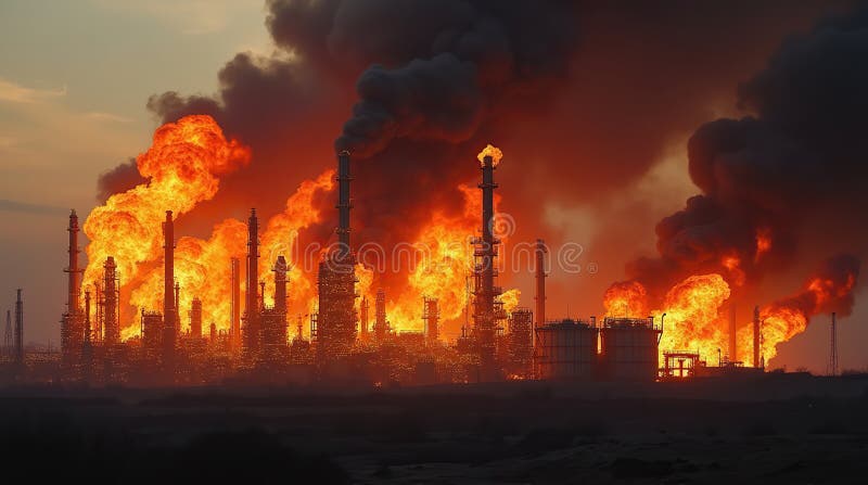 Massive Fire Engulfs Chemical Refinery with Thick Smoke Stock ...