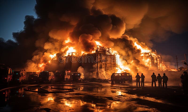 Massive Fire Engulfs Factory Stock Image - Image of destruction, rescue ...