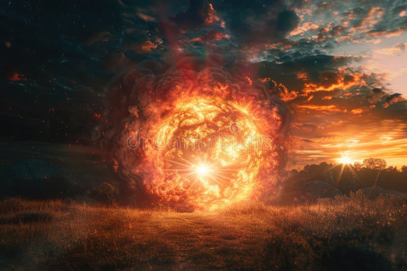 A Massive Fire Explosion Occurs in an Open Field, with Flames and Smoke ...