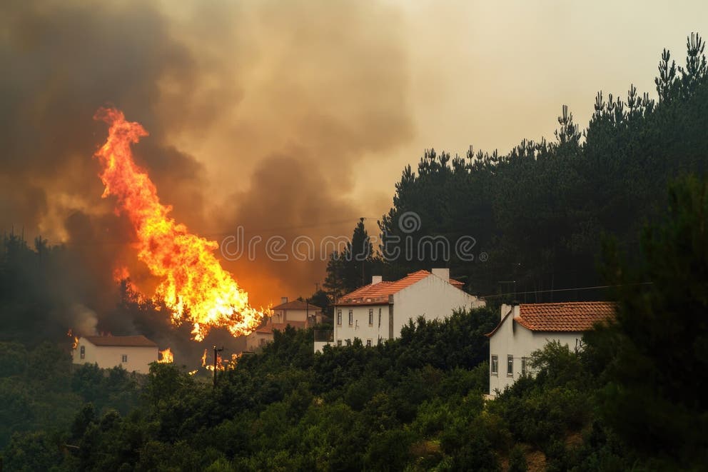A Massive Fire Rages through the Air As an Airplane Burns in Mid-flight ...