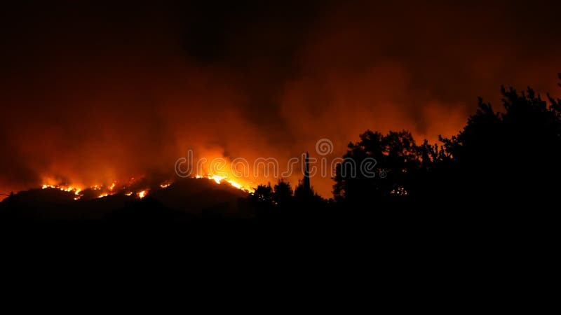 Massive Fire Burns Hillside Silhouette Stock Video - Video of power ...