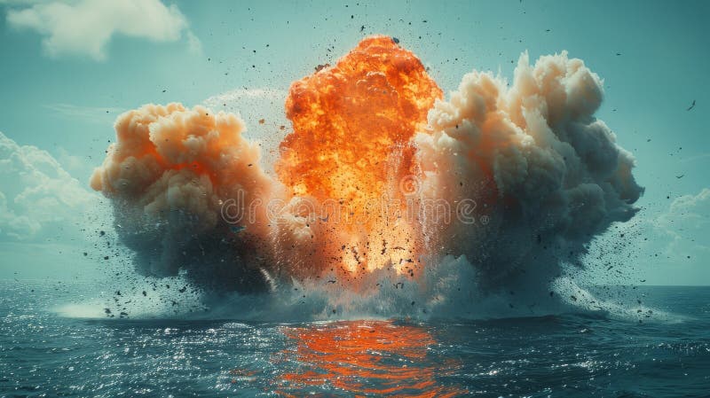 Massive Fire and Water Explosion in the Ocean Stock Photo - Image of ...