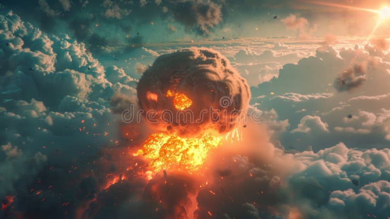 A Massive Fireball Erupts in the Sky, Surrounded by Thick Clouds of ...