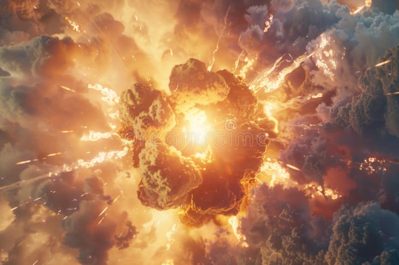 A Massive Fireball Erupts in the Sky, Surrounded by Thick Smoke Stock ...