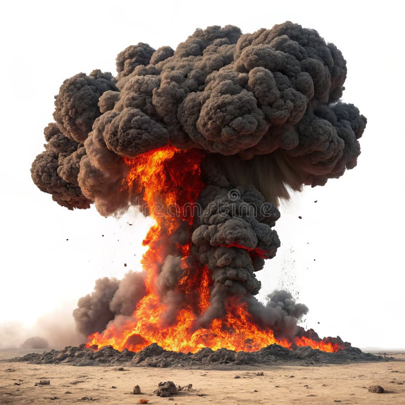 Massive Fireball Explosion 3D Render, Dark Smoke, Fiery Blast, Desert ...
