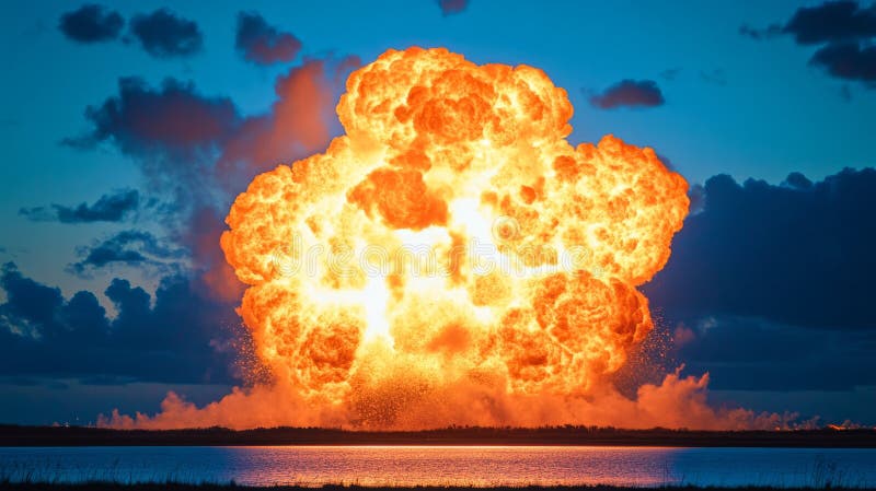 Massive Fireball Explosion Dramatic Sunset Composition, Fiery Cloud ...