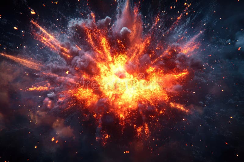 A Massive Firework Explosion of Red and Orange Smoke in the Sky Stock ...