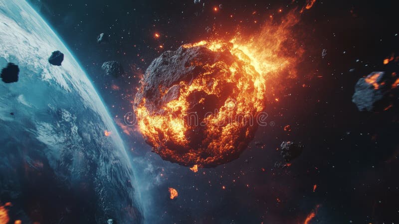 Massive Flaming Asteroid Hurtles through Space, Set To Collide with Earth S Surface Soon Stock ...
