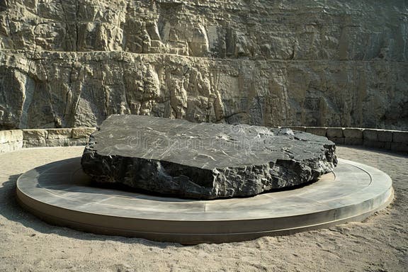 A Massive, Flat Rock with a Dark Grey Color is Displayed in the Center ...