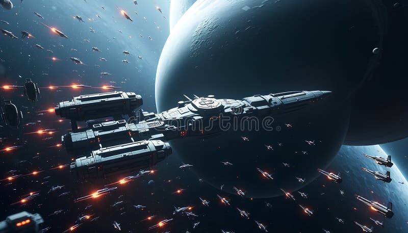 Massive Futuristic Space Station Orbiting a Gas Giant, Surrounded by ...