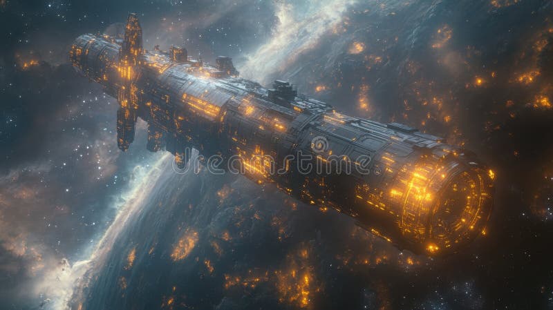 Massive Futuristic Spaceship Flying through Interstellar Space with ...