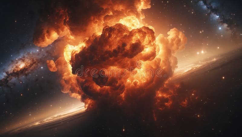 Massive Galactic Blast with Vivid Orange and Red Flames Erupting ...