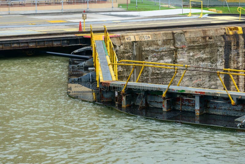 Massive Gate Holds the Water Inside the Miraflores Locks Stock Photo ...