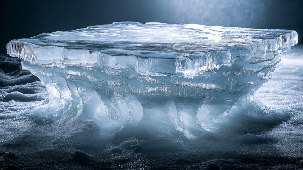 Massive Glacial Ice Block Floating on a Frosty Surface Stock ...