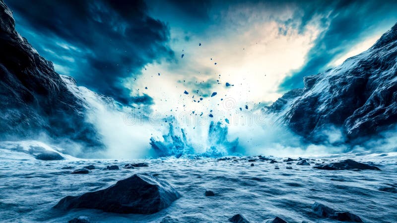 Massive Glacier Breaking Apart with Chunks of Ice Flying, Climate ...