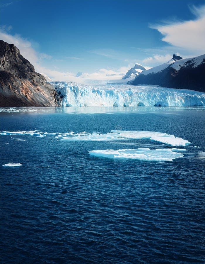 Massive Glacier Calving into Ocean Waters Global Warming Cloudscape ...