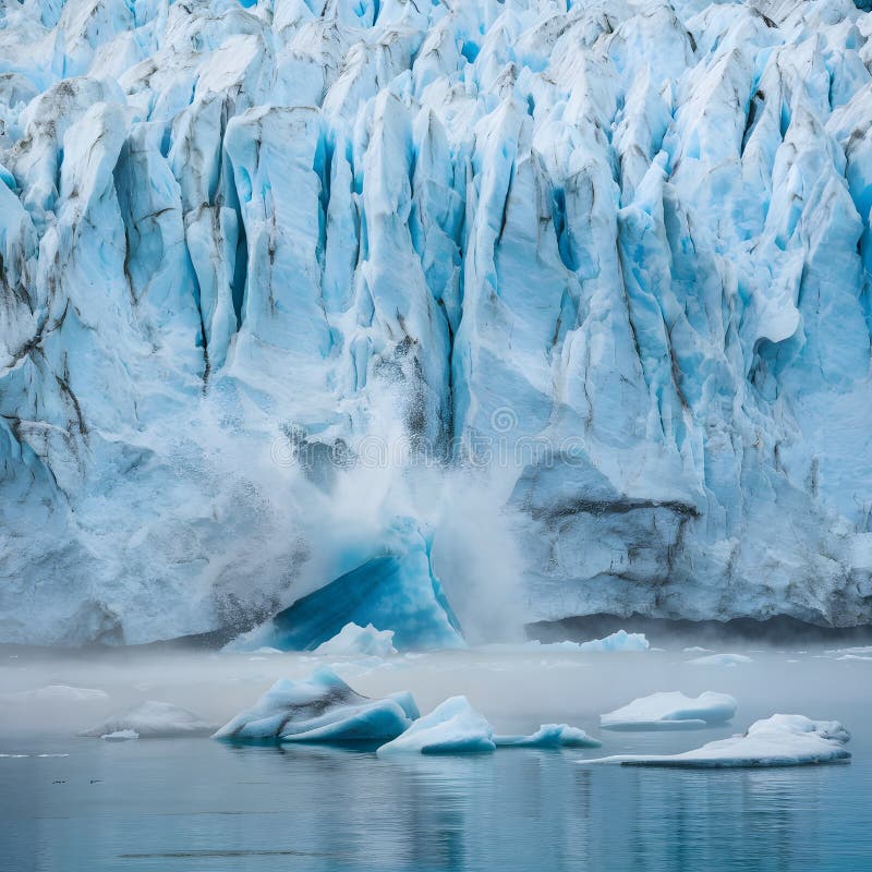 Massive Glacier with Jagged Blue Ice Formations Breaking Off into Water ...
