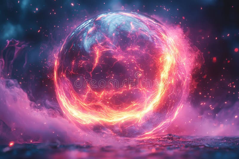 Massive Glowing Sphere of Liquid Energy Pulsating with Vibrant Colors ...