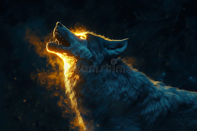 Massive Glowing Wolf Howling into the Night Under a Starry Sky ...