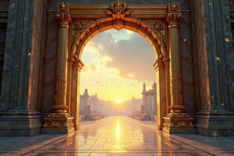 Massive Golden Frame Stretches into the Distance, Intricate Details ...
