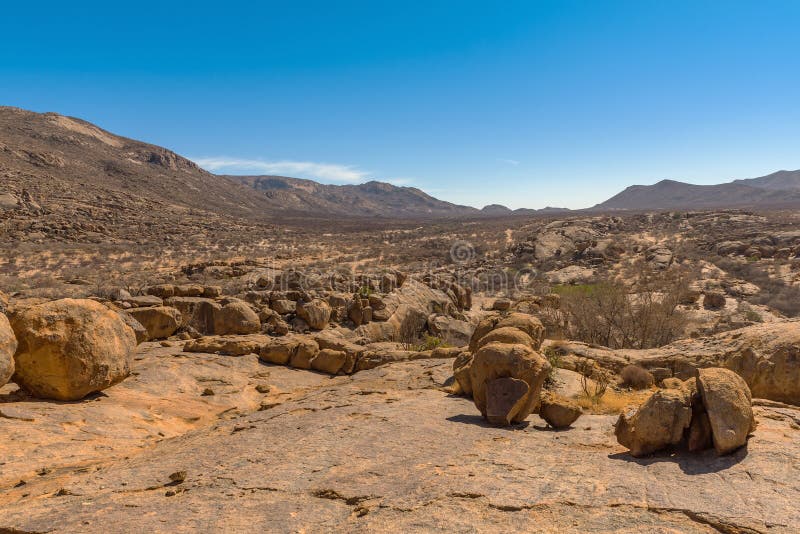 Massive Granite Rock Formation in the Erongo Mountains, Namibia Stock ...