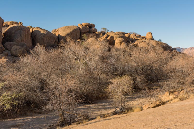 Massive Granite Rock Formation in the Erongo Mountains, Namibia Stock ...