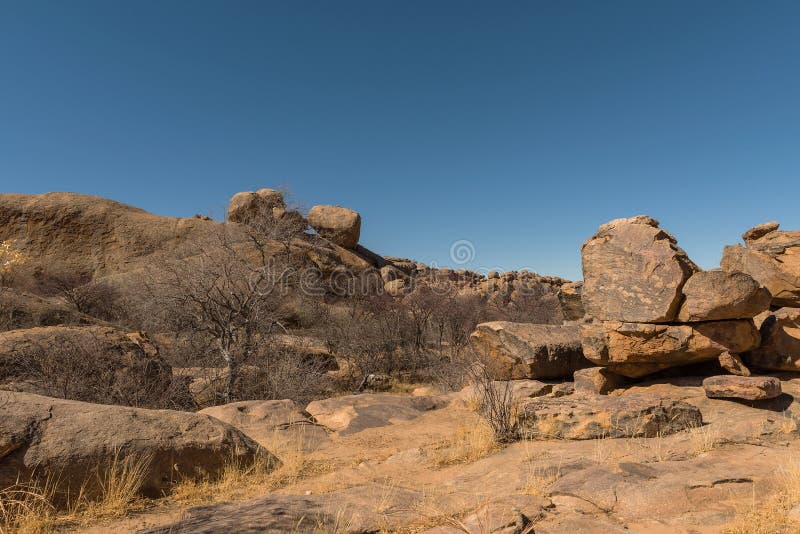 Massive Granite Rock Formation In The Erongo Mountains, Namibia Stock ...
