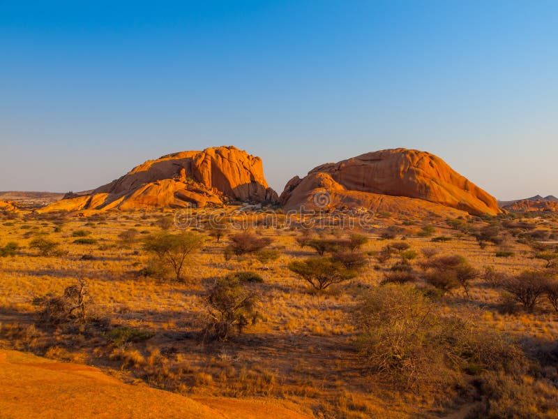 Massive Granite Rock Formations in Namibian Stock Photo - Image of ...