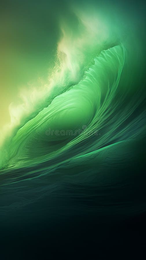 A Massive Green Wave Crashing in the Open Ocean Stock Illustration ...