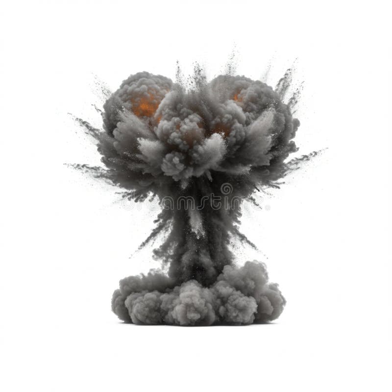 Massive Grey Smoke Explosion Isolated White Background Ash Fire Dust ...