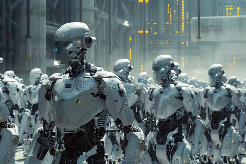 A Massive Group of Robots are Moving Down a Street, a Massive Robot ...