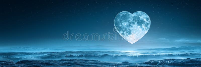 Massive Heart-shaped Moon Glowing Softly Over a Romantic Landscape ...